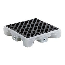 　ピグ(R)ポリモジュラースピルデッキ 660×660×146 mm (1台)。ドラム缶から漏洩する液体を保持するパレットです。デッキはポリエチレン製ですので、さまざまな液体に対応します。設置スペースに合わせて、複数のパレットを組み合わせて...