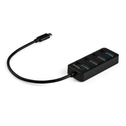 USB-C搭載ノートパソコン/タブレット/スマートフォンにUSB 3.0 Type-Aポート4口を増設するUSB-Cハブ。【スターテック.com】4ポートUSB-Cハブ：USB-Cノートパソコンの接続機能を拡張するハブ。個別のポートスイッチ...