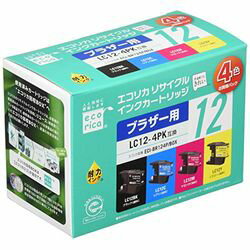 LC124PK互換 エコリカ リサイクルインク ブラザー ブラック(顔料)、シアン、マゼンタ、イエロー(染料) 4個パックその他：エコリカ リサイクルインク対応カートリッジ:ブラザー LC124PK カラー:ブラック(顔料)、シアン、マゼン...