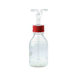 　ねじ口洗浄びん ムエンケ式 500mL (1個)。材質：DURAN（R）（硼珪酸ガラス）、キャップ／PBT（ポリブチレンテレフタレート）、パッキン／テフロン（R）（PTFE）ISO ねじGL-45ゴム止め外径：φ8mm一目盛：100mLム...
