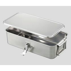 フタは2箇所のフックで固定でき、試料・器具等の保管・移送に使用できます。ステンレスラボコンテナー 530×300×133mm (1個)。フタは2箇所のフックで固定でき、試料・器具等の保管・移送に使用できます。材質：ステンレス（SUS304）...