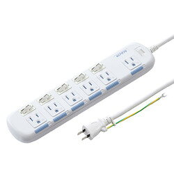 3P・6個口ACアダプタ対応省エネ型タップ。トラッキング火災予防プラグ仕様差込口にホコリが進入するのを防ぐシャッター付きです。ACアダプタが無理なく接続できるレイアウトを採用しました。(ACアダプタ差込口は常時通電です)接続機器を個別にON...