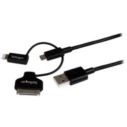 1本のケーブルでMicro USB対応デバイス、iPhone/iPod/iPadを充電・同期【スターテック.com】2重シールド(編組+アルミ箔)。最大480 MbpsのハイスピードUSBデータ転送速度をサポート。オールインワンのケーブル設...