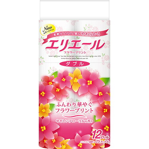 トイレ空間を彩るプリント柄。Eフラワ-2P12R。衣料・生活用品 ＞ 日用品 ＞ トイレットペーパー ＞ パルプ100％。●やさしいフローラルの香りのフラワープリントです。