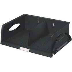 12段まで積み重ねOKなトレー。5230-00-95。文具・事務用品 ＞ 机上整理／収納用品 ＞ レタートレー ＞ 。●サイズはA4ヨコ、色はブラックです。●仕切り板を使用する事で、長3封筒や宅配便伝票類または小物を3ヵ所に分けて使用する事...