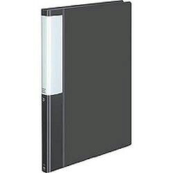【固定式】タイトルが書き込める替背紙式で、内容物を分かりやすくファイル。P3ラ-L40NDM。ファイル ＞ クリアファイル ＞ 固定式 ＞ 。●手当たりの良いダブルヒンジ仕様のクリヤーブック、A4タテ・40ポケットのダークグレーです。