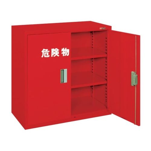 危険物保管ロッカー (1台)危険物保管ロッカー (1台)。棚板寸法：W875×D400×H25mmセット内容(付属品)：棚板2枚付(30mmピッチで調整可能)。サイズ：900×450×880mm内寸：850×420×800mm色：レッド質量...