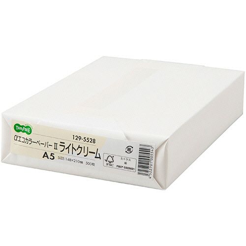 森林認証紙を使用し、環境負荷の低減に努めたカラーペーパーです。AEC-LCA5B。コピー用紙 ＞ カラーペーパー ＞ ＞ 。●500枚入の通常包装、A5 ライトクリームのカラーペーパーです。