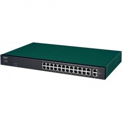 Giga 26ポート スイッチングハブ10/100/1000BASE-T 26ポート。ポートグルーピング、VLAN、リンクアグリゲーション、QoS、省電力モード、省電力型イーサネット 搭載。日本語WEB画面により設定可能。([インターフェー...