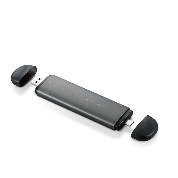 本製品はUSB TypeCとTypeAのコネクタを本体に搭載し、直接パソコンやiPadへ接続できるスティック型M.2 SSDケースです。■TypeA、TypeCのどちらのUSBポートもホストに直接接続できるため、別途ケーブルを使用する必要が...