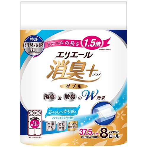 消臭＆防臭のW効果。交換回数を軽減するコンパクト（ロング）タイプ。EシヨウシユCP8R。衣料・生活用品 ＞ 日用品 ＞ トイレットペーパー ＞ パルプ100％。●交換回数やお買い物の頻度を減らすことができるロングロール。省資源でエコ！芯から...
