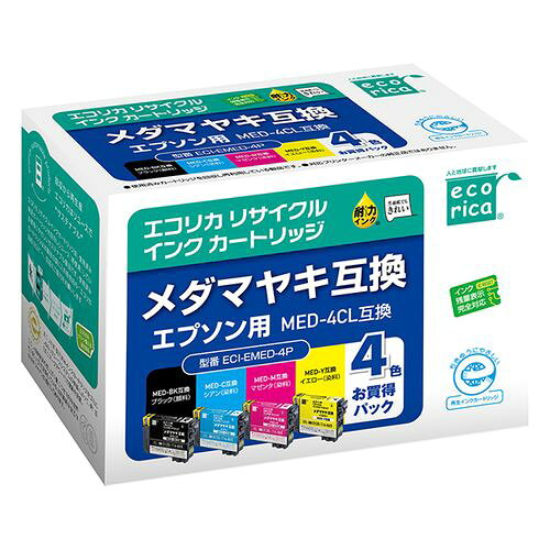 その他：エコリカ リサイクルインクカートリッジ■対応カートリッジ:エプソン MED-4CL ■カラー:ブラック、シアン、マゼンタ、イエロー(顔料、染料) ■その他：エコリカ リサイクルインクカートリッジ■対応カートリッジ:エプソン MED-...