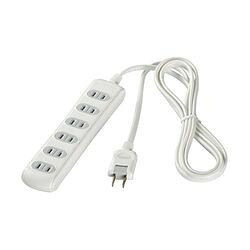 ほこり・ゴミの侵入防止シャッター付。2ピン6個口の電源タップ2ピン6個口の電源タップ。安全性高いほこり防止シャッター付!!スイングプラグで、狭い場所でも壁にピッタリ!