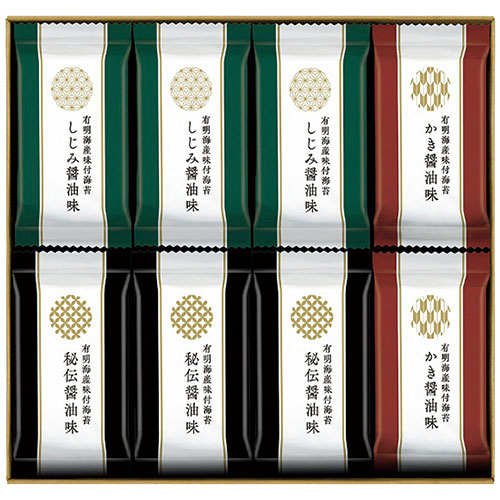 ゆかり屋本舗 有明海産味付海苔詰合せしじみとかきの旨みたっぷりの味付海苔と海苔屋秘伝の醤油だれで仕上げた3つの味わいを楽しめる詰合わせです。