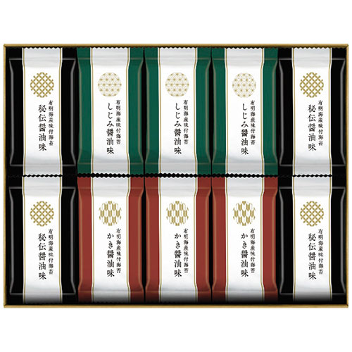 ゆかり屋本舗 有明海産味付海苔詰合せしじみとかきの旨みたっぷりの味付海苔と海苔屋秘伝の醤油だれで仕上げた3つの味わいを楽しめる詰合わせです。