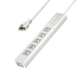 3P抜け止め7個口、集中スイッチ、マグネット、雷ガード付きタップ、シャッター付き、専用コンセントキャップ付属集中スイッチで5個口をオン/オフすることができます。2個口は常時通電口(差込口が白色)となっており、常に通電している機器の接続に便利...
