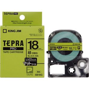 KING JIM TEPRA PRO(キングジム テプラ プロ)用テープカートリッジ。 ビデオのタイトルに最適な18mm幅です。 ●ラベル幅：18mm ●ラベル分類：マット ●ラベル色：緑（若葉色） ●文字色：黒 ●長さ：8m■南信堂 楽天...