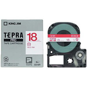 KING JIM TEPRA PRO(キングジム テプラ プロ)用テープカートリッジ。 ビデオのタイトルに最適な18mm幅です。 ●ラベル幅：18mm ●ラベル色：白 ●文字色：赤 ●長さ：8m■南信堂 楽天市場店なら全品激安セール特価で販...