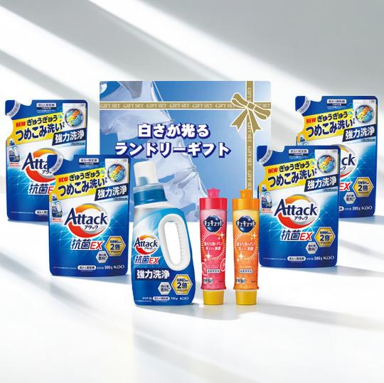 製品仕様 箱サイズ 315×180×235mm 商品内容 ■商品内容：アタック抗菌EX洗剤750g×1・アタック抗菌EX洗剤(詰替)590g×4・花王キュキュット220ml×2■重量：約4070g 商品説明 【1本で、抗菌・消臭・洗浄を！！...