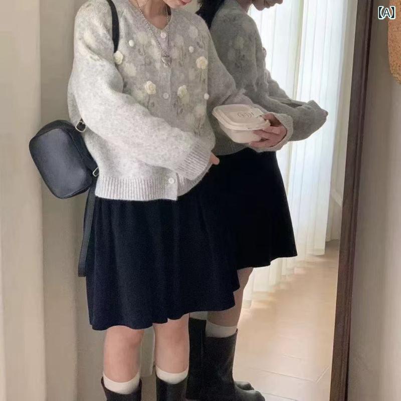 2個セット・カテゴリ: カーディガン・主な素材: アルパカ・柄: 植物柄、3D立体・厚さ: 中厚手・スタイル: レトロ、カジュアル・フィット: ルーズフィット・着丈: ミドル丈・ネックライン: クルーネック・袖丈: 長袖・袖タイプ: レギュ...