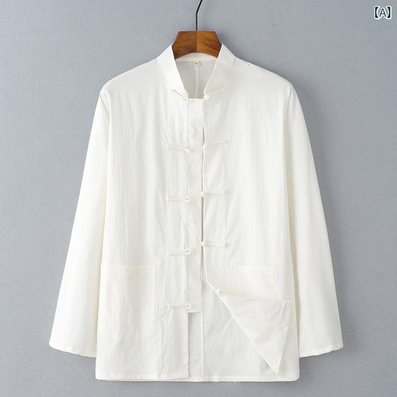 ・カテゴリ: 中山装・スタイル: レトロ・主な素材: 亜麻80%・製法: 織り・デザイン: ボタン装飾・着用シーン: カジュアル・対象: 高齢者・性別: 男性・カラー展開: ホワイト、グレー、ブラック、カーキ、ネイビー・サイズ展開: M、L...