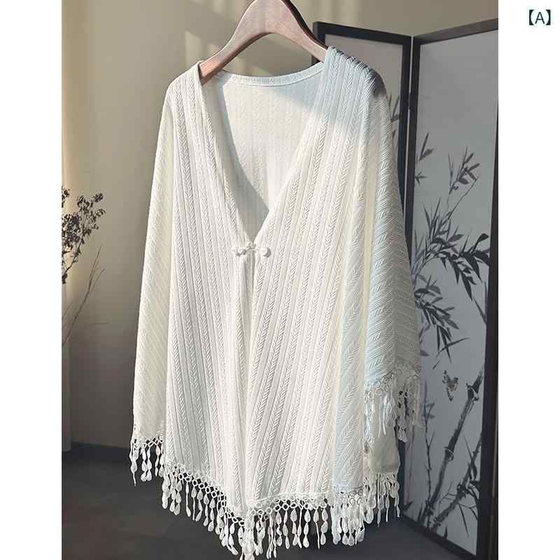 ・性別: 女性・素材: ニット・カラー展開: 白、オフホワイト・スタイル: 中国風・長さ: 83cm・編み方: 平織り・柄: 無地・機能: 装飾・加工方法: くり抜き・人気要素: フリンジ・丈: 標準