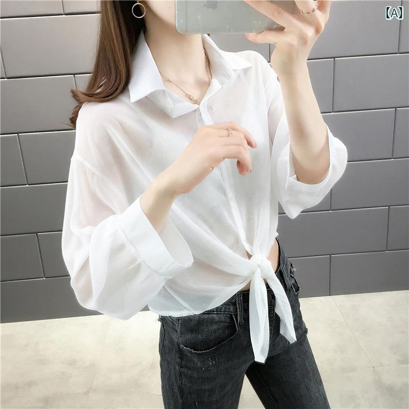 ・素材: シフォン・主な素材: スパンデックス・柄: 無地・デザイン: 紐付き・袖タイプ: ランタンスリーブ・袖丈: 七分袖・カラー展開: ホワイト、ブラック、レッド・サイズ展開: M、L、XL・スタイル: エレガント・性別: レディース