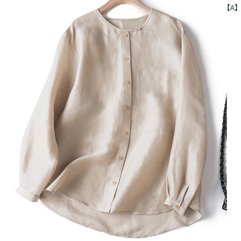 ・カテゴリ: シャツ・スタイル: 通勤、エレガント・主な素材: 麻、シルク・素材混率: 麻50%〜70%、シルク30%〜50%・ネックライン: シャツカラー・袖丈: 長袖・袖タイプ: レギュラー・着丈: ミドル丈 (約65cm〜80cm)・...