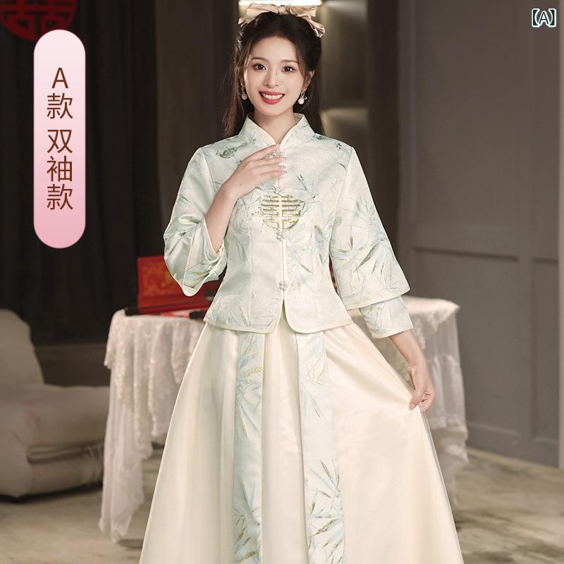 ・生地: チュール・主な素材: ポリエステル95%以上・カテゴリ: パニエ・ネックライン: スタンドカラー・袖丈: 長袖・柄: 竹鳥柄・カラー展開: シャンパン、グレー・サイズ展開: S、M、L、XL、2XL、3XL・用途: ウェディング・...