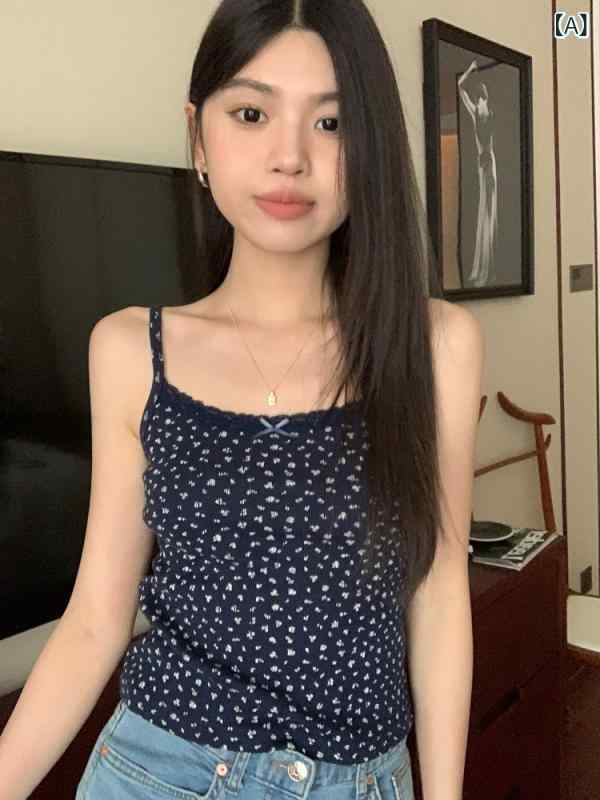 ・カテゴリ: キャミソール・スタイル: ストラップ・ファッションスタイル: 汎用性・主な素材: 綿 70～80%・ネックライン: クルーネック・柄: 花柄・カラー展開: ダークブルー花柄、アプリコット花柄、ホワイトクマ、ホワイト花柄、ピンク...