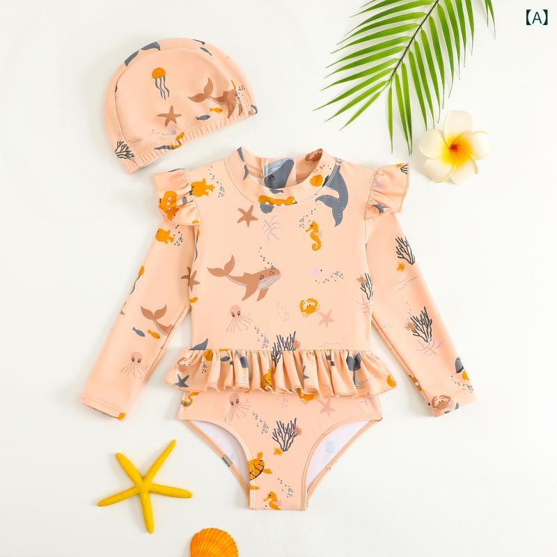 ・対象年齢: 1-6歳・対象性別: 女児・主な素材: ポリエステル85%・重さ: 約195g・裏地素材: ポリエステル95%・カラー展開: シャーク（水泳帽付き）, アニマル（水泳帽付き）, ピーチ（水泳帽付き）・サイズ展開: 90, 10...