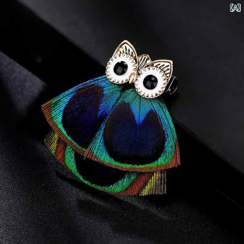 ・種類: ブローチ・対象: レディース・素材: 合金・デザインモチーフ: 動物・人気モチーフ: フクロウ・加工方法: 滴油・テイスト: 文芸レトロ・カラー展開: スリーアイ・フェザー・フクロウ、ツーアイ・フェザー・フクロウ