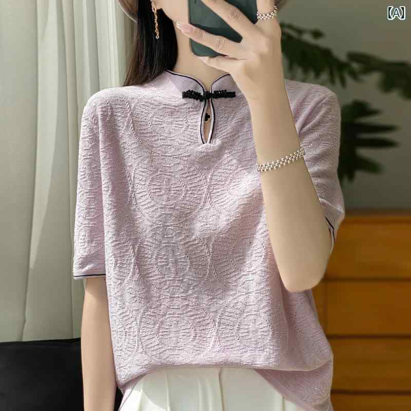 ・カテゴリ: Tシャツ・スタイル: カジュアル、日韓風、リラックス・主な素材: ウール、ポリエステル・ネックライン: ボタンカラー・袖丈: 半袖・柄: 3D立体柄、ジャカード・カラー展開: 粉紫色、ブルー、グレープフルーツピンク、ホワイト、...