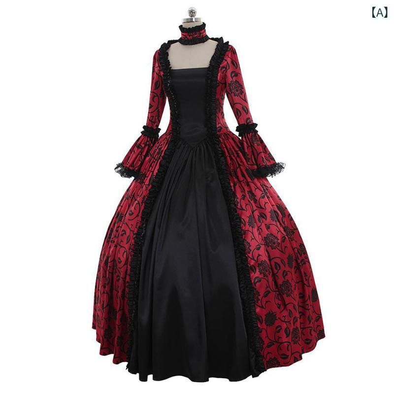 ・カテゴリ: ワンピース・スタイル: 宮廷風、レトロ・生地: サテン調・主な素材: ポリエステル95%以上・柄: 3D効果・加工: プリント・構成: 単品・スカート丈: ロング・スカートシルエット: フレア・ネックライン: Uネック・袖デザ...