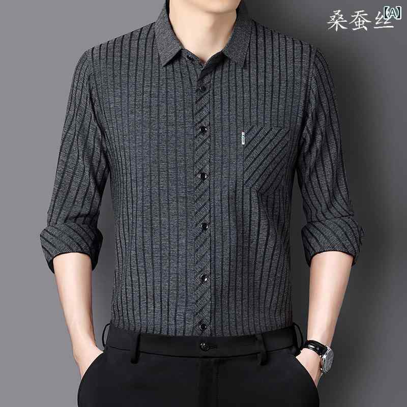 ・カテゴリ: シャツ・スタイル: ビジネス、ジェントルマン・主な素材: リネン96%以上・機能: 洗濯機洗い可、ノーアイロン・生地番手: 20番手・タイプ: 前開き・フィット: ルーズフィット・ネックライン: 襟付き・袖丈: 長袖・柄: ス...