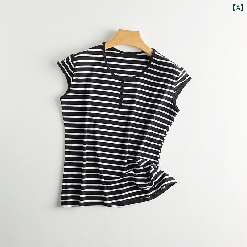 2個セット・カテゴリ: Tシャツ・スタイル: 日韓カジュアル・シルエット: ゆったり・主な素材: モダール繊維70～80%、スパンデックス20～30%・ネックライン: クルーネック・袖丈: 半袖・柄: ストライプ・加工: 防シワ加工・カラー...