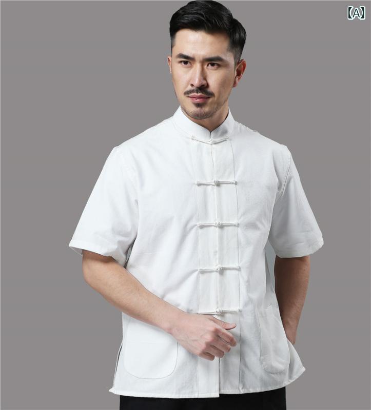 ・カテゴリ: シャツ・スタイル: レトロ・主な素材: リネン80%・ネックライン: スタンドカラー・袖丈: 長袖・柄: 無地・フィット: ゆったり・厚さ: 薄手・デザイン: 開襟・デザイン詳細: ポケット装飾・対象: 若年層・性別: メンズ...