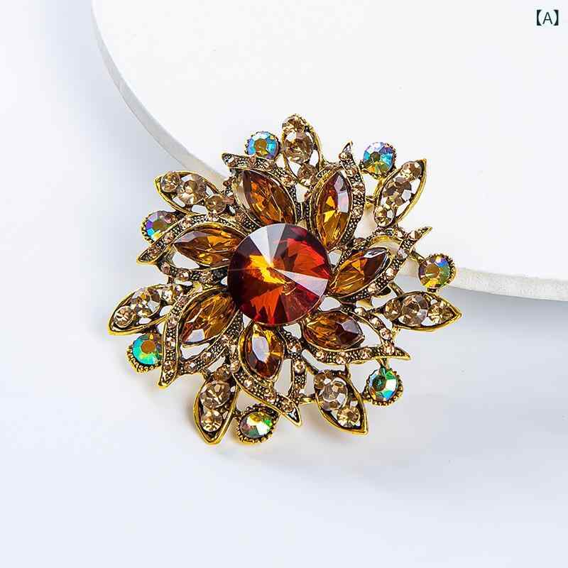 ・素材: 亜鉛合金・種類: ブローチ・デザイン: 花柄・加工: 電鍍・スタイル: 欧米風、ファッション通勤・対象: 男女兼用・機能: 装飾、両用、贈答用・カラー展開: シャンパン、レッド、マルチカラー、グリーン