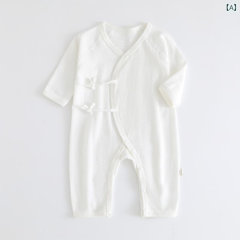 ・主な素材: 綿100%・着用シーズン: 通年・対象月齢: 0〜6ヶ月・性別: 男女兼用・袖丈: 長袖・フード: なし・厚さ: 普通・開閉タイプ: 斜め前合わせ、紐結び・スタイル: カジュアル・カテゴリ: ロンパース・カラー展開: ホワイト...