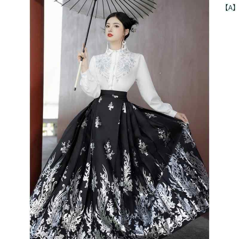 ・カテゴリ: カジュアルセット・スタイル: 中国風、文芸レトロ、エレガント・主な素材: ポリエステル 90～95%・柄: 植物花柄・袖丈: 長袖・袖タイプ: レギュラー・スカート丈: ロング・セット内容: スカートセット・加工: 刺繡・人気...