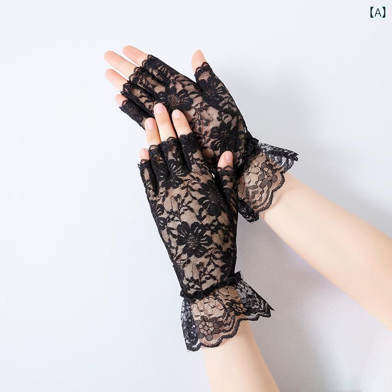 ・機能: UVカット・スタイル: ハーフフィンガーグローブ・カラー展開: ブラック、ホワイト・サイズ展開: フリーサイズ・対象: レディース