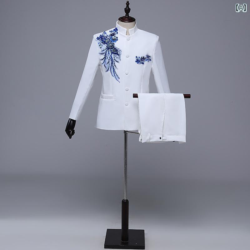 ・カテゴリ: 民族衣装・スタイル: 中国風・主な素材: ポリエステル80%・デザイン: プリント・加工: 刺繍・対象性別: 男性・対象: 中年層・着用シーン: 宴会・カラー展開: ブルー、レッド、ローズレッド、パープル・サイズ展開: S、M...