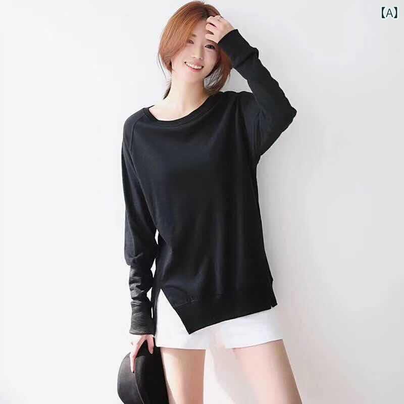 ・カテゴリ: Tシャツ・タイプ: プルオーバー・スタイル: エレガント通勤・主な素材: 綿91～99%・ネックライン: クルーネック・袖丈: 長袖・袖タイプ: ラグランスリーブ・柄: 無地・加工: パッチワーク・スプライス・シルエット: ル...