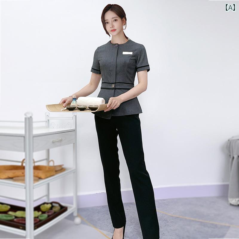 2個セット・カテゴリ: セットアップ・用途: 作業着・性別: レディース・機能: 吸湿速乾・主な素材: ポリエステル90%・セットバリエーション: グレー半袖×黒パンツ、グレー半袖×黒スカート、グレー長袖×黒パンツ、グレー長袖×黒スカート・...