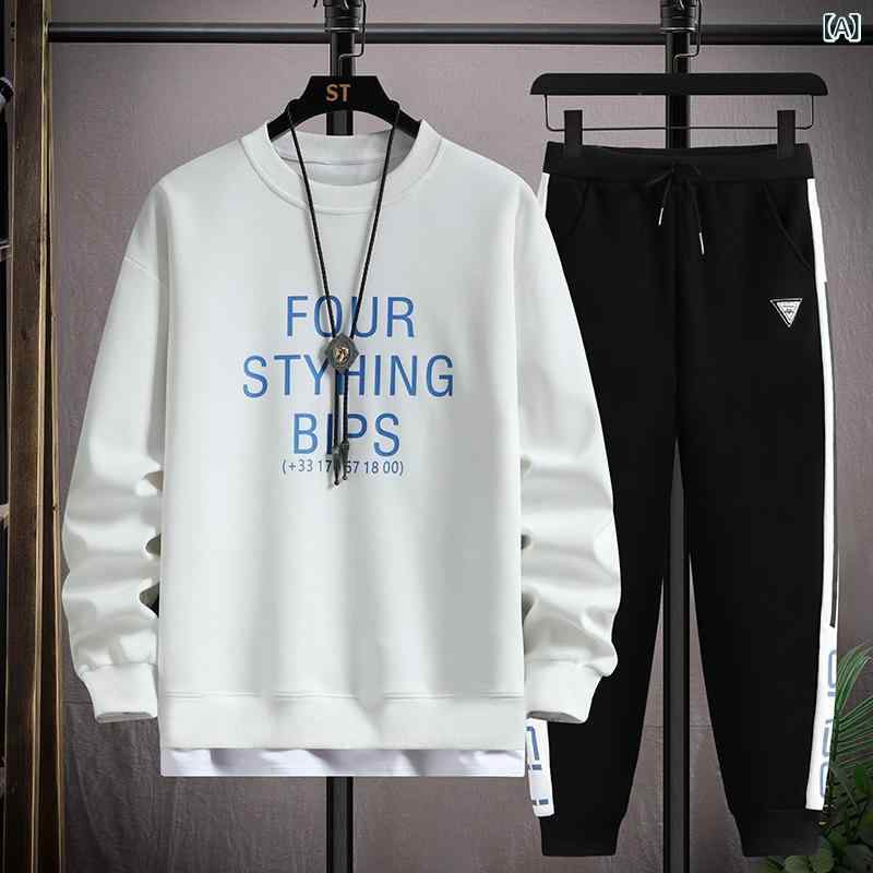 ・カテゴリ: メンズカジュアルセットアップ・スタイル: ベーシック・主な素材: 綿53.6%混紡・ネックライン: クルーネック・袖丈: 長袖・丈: ロング丈・厚さ: 普通・着用シーン: 日常・カラー展開: ホワイト、パープル、ピンク、ブラッ...