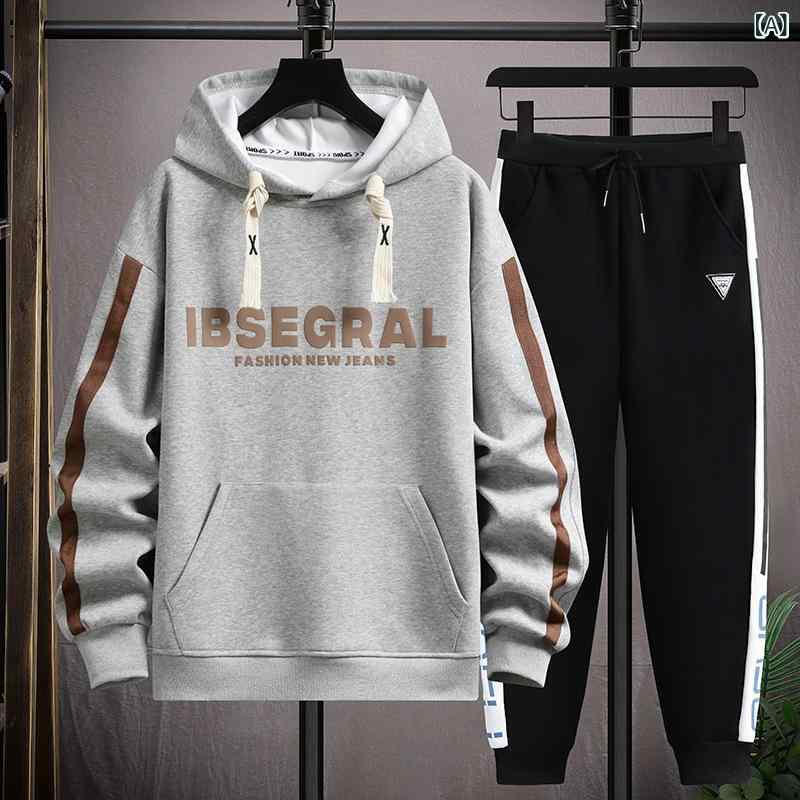 ・カテゴリ: メンズカジュアルセットアップ・スタイル: スポーツカジュアル・厚さ: 普通・パンツ丈: ロング・トップス: ジャケット・袖丈: 長袖・フード: 付き・主な素材: 綿53.6%・適用シーン: カジュアル・カラー展開: グレー、ブ...