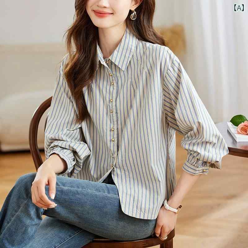 ・カテゴリ: シャツ・スタイル: エレガント、通勤向け・主な素材: ポリエステル 30～50%・ネックライン: ポロ襟・袖丈: 長袖・柄: ストライプ・サイズ展開: S、M、L、XL、2XL・シルエット: レギュラーフィット・着丈: 標準丈...
