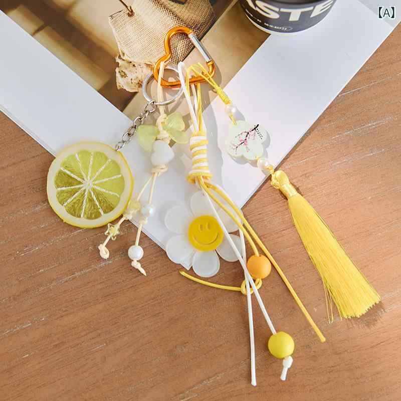 ・カテゴリ: キーホルダー・アクセサリートイ・加工技術: プリント・素材: プラスチック、樹脂・カラー展開: レモンフラワー、バッグ、ファーボール、ハンドペイントビーズ、ハート・スタイル: アメリカンスタイル・柄: フルーツ