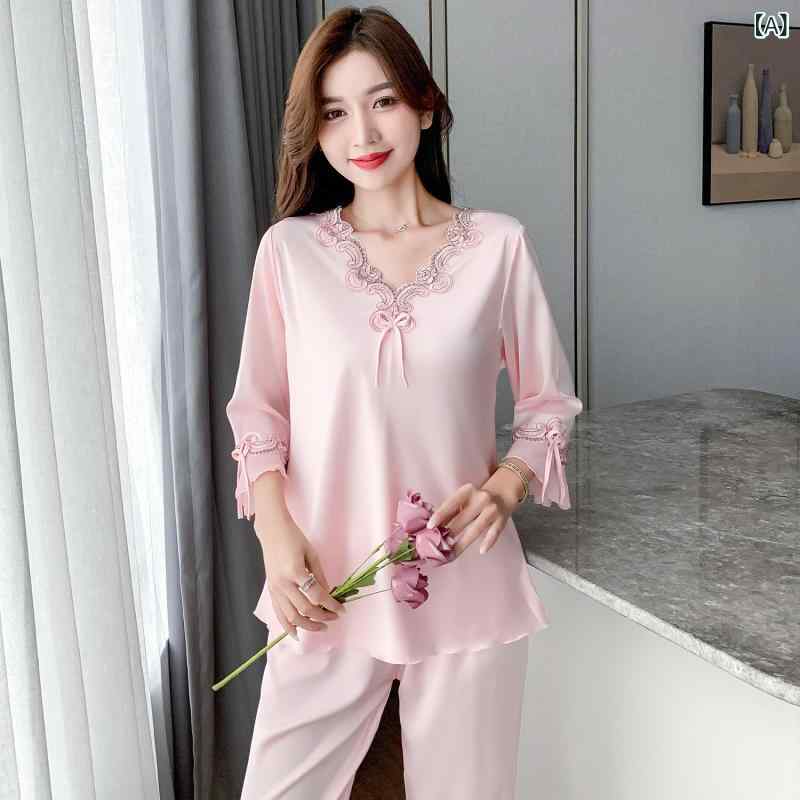 ・カテゴリ: パジャマパンツ・主な素材: フランネル・デザイン: 刺繍・厚さ: 薄手・袖丈: 七分袖・パンツ丈: 九分丈・用途: 部屋着、リラックスタイム・カラー展開: ライトピンク、ダスティピンク、レッド、アプリコット・サイズ展開: M、...