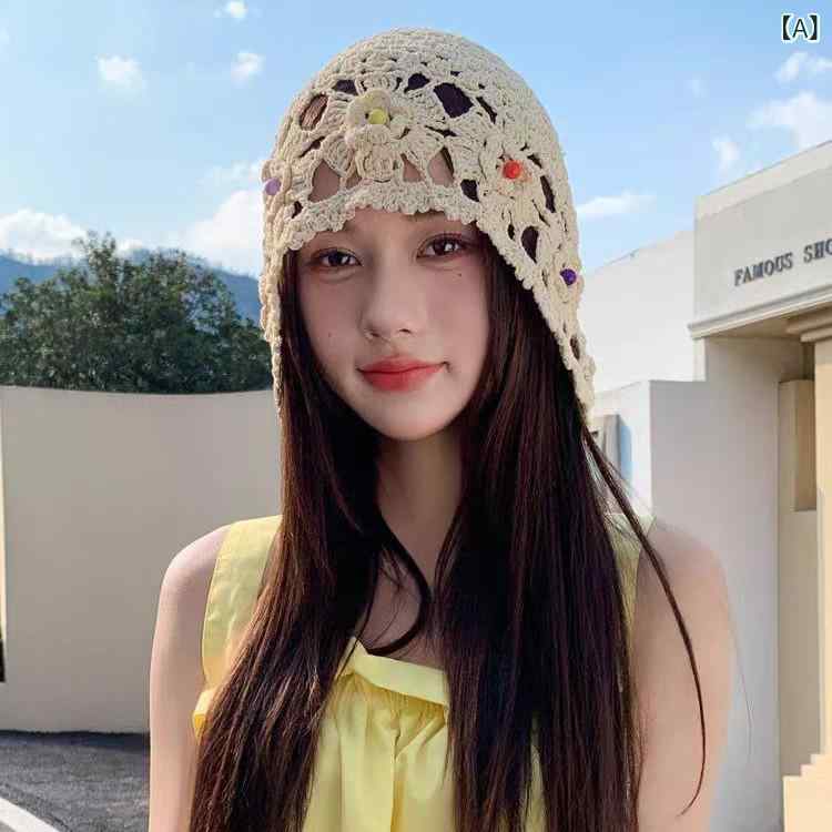 ・カテゴリ: ニット帽・: 花柄、フリンジ・帽子の形状: 丸型・つば: なし・カラー展開: ベージュ、ブラック・サイズ展開: フリーサイズ・機能: 通気性、保護・主な素材: ナイロン71～80%、ポリエステル11～20%・スタイル: レトロ...